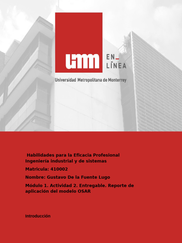 Módulo 1. Actividad 2. Entregable. Reporte de Aplicación Del Modelo OSAR | PDF