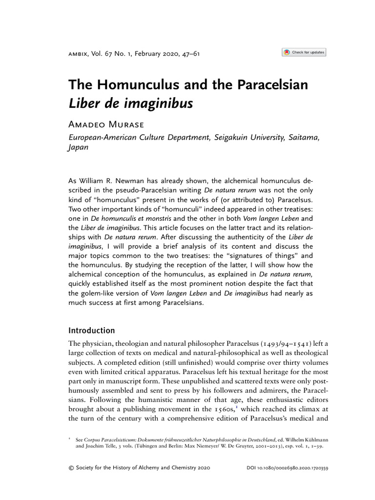 The Homunculus and The Paracelsian Libe | PDF