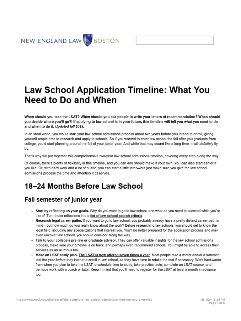 Law School Application Timeline - What You Need To Do and When - NEL | PDF