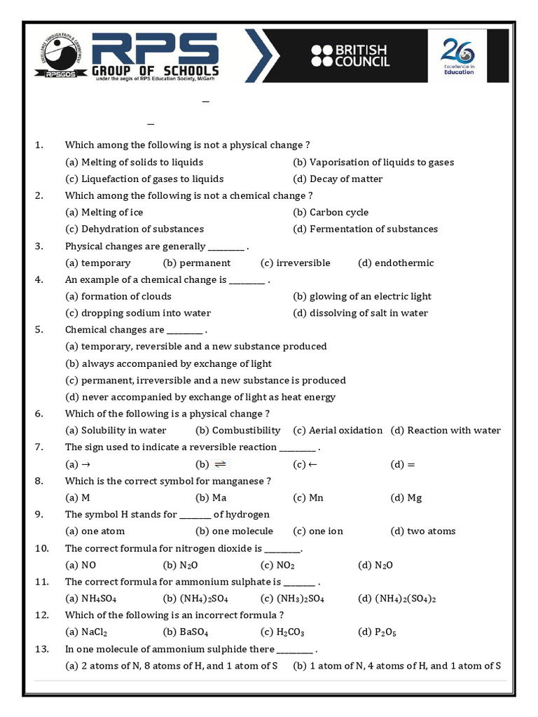 9th Foundation Assignment - Chemistry - 05 | PDF