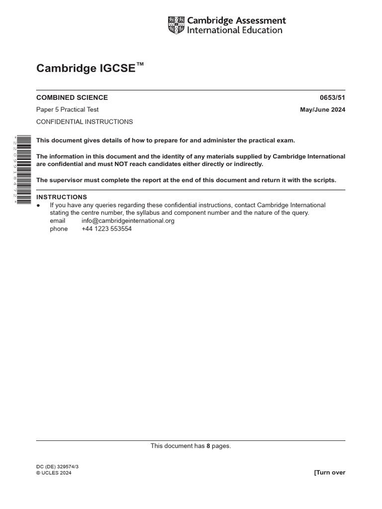 Cambridge IGCSE: Combined Science 0653/51 | PDF