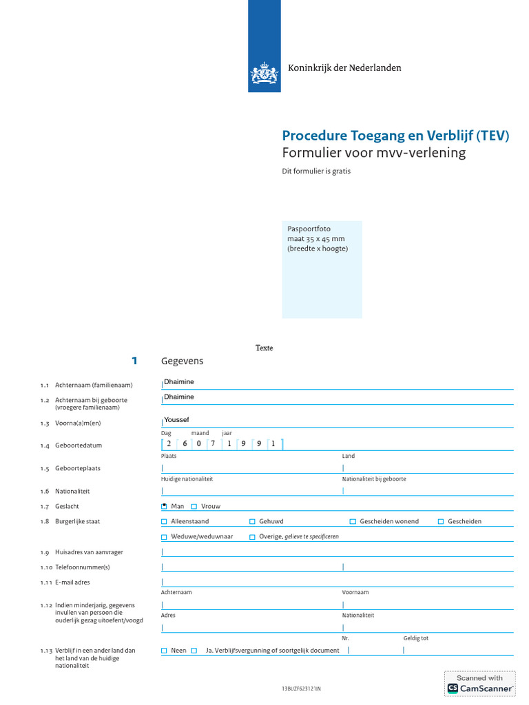 Aanvraagformulier MVV Verlening | PDF