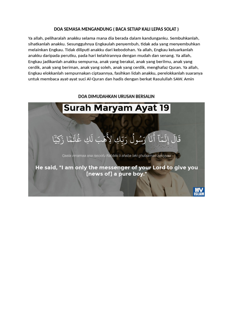 Amalan Doa Semasa Mengandung | PDF