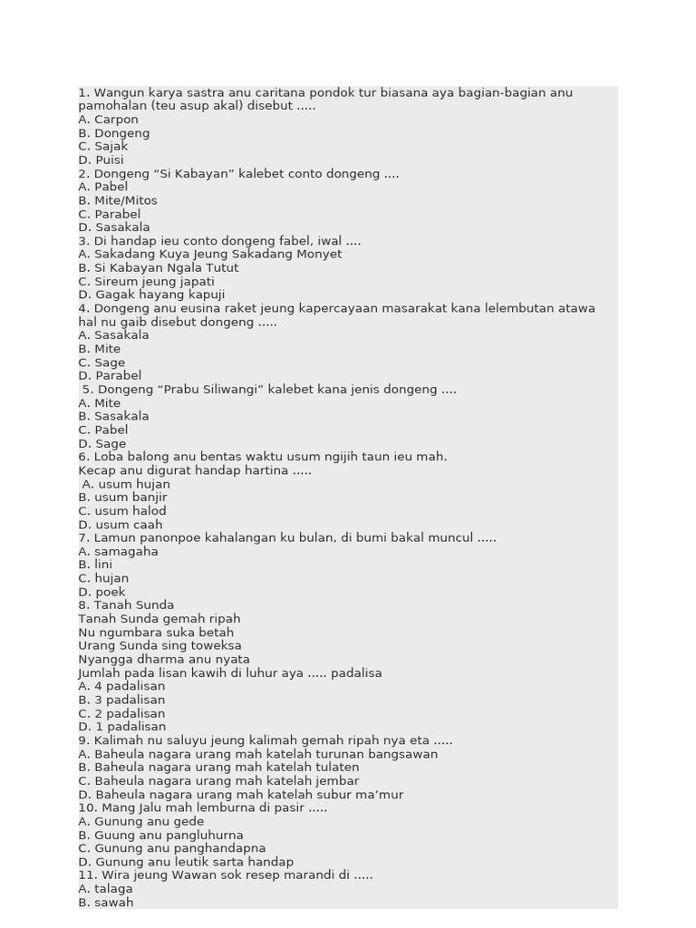 Basa Sunda 5th Grade | PDF