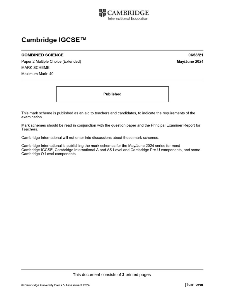 Cambridge IGCSE™: Combined Science 0653/21 | PDF