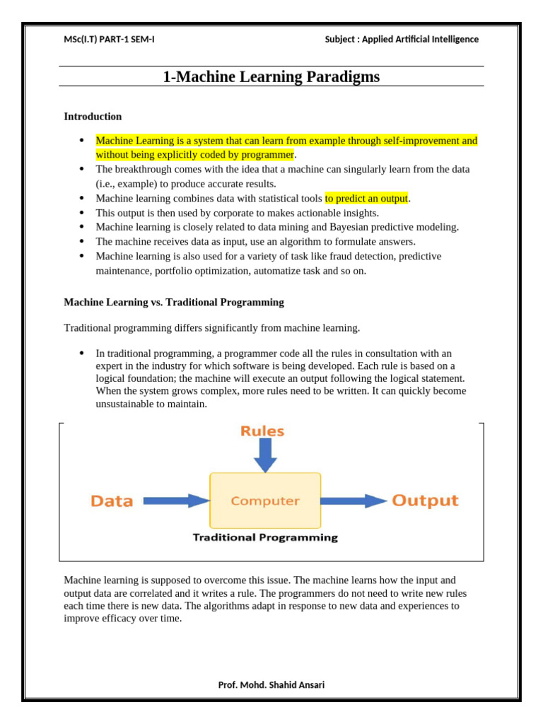 Introduction To Machine Learning Paradigm Updated | PDF | Machine ... Introduction To Machine Learning Paradigm Updated | PDF | Machine ...