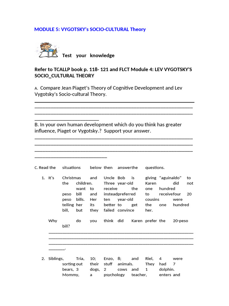 MODULE 5. Activity On LEV Vygotsky S Socio-Cultural Theorydocx | PDF ...