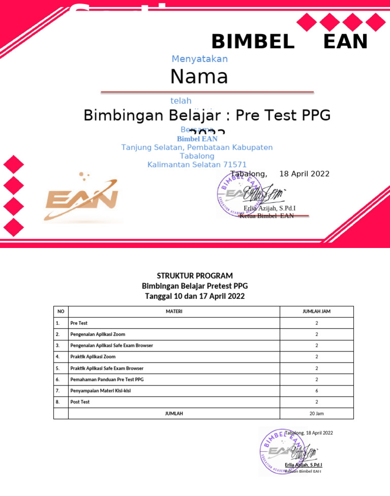 Sertifikat Bimbel | PDF