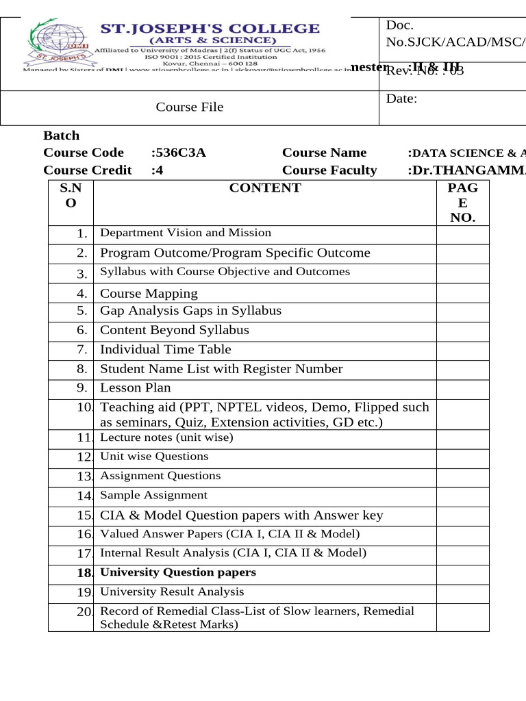 Course File Content | PDF
