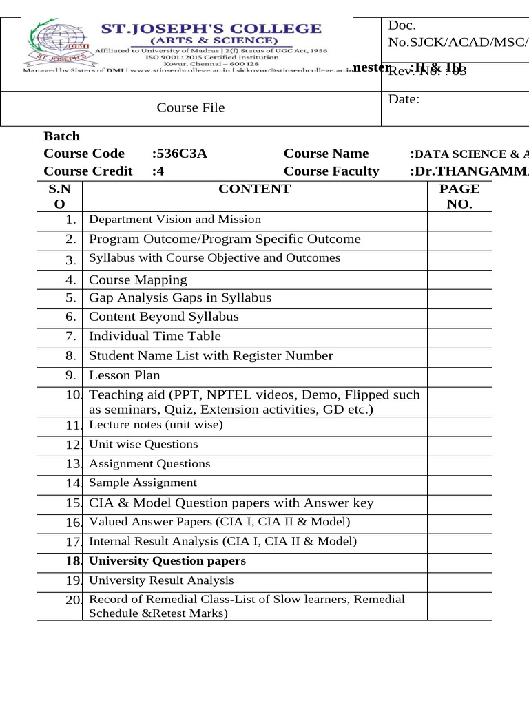 Course File Content | PDF