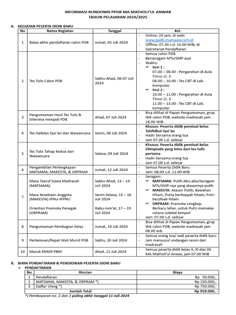Revisi - Informasi PPDB Ma Mawar 24-25 | PDF