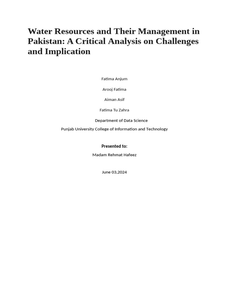 Report Assignment On Water - Resources - and - Their - Management - in ...