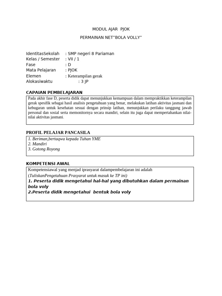 Modul Ajar Pjok KLS 7 Sem 1 24-25 | PDF