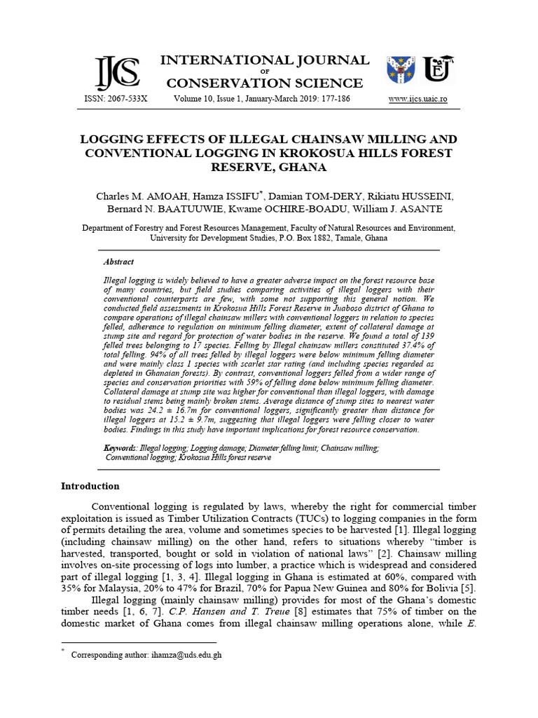 Logging Effects of Illegal Chainsaw Milling and Conventional Logging in Krokosua Hills Forest ...