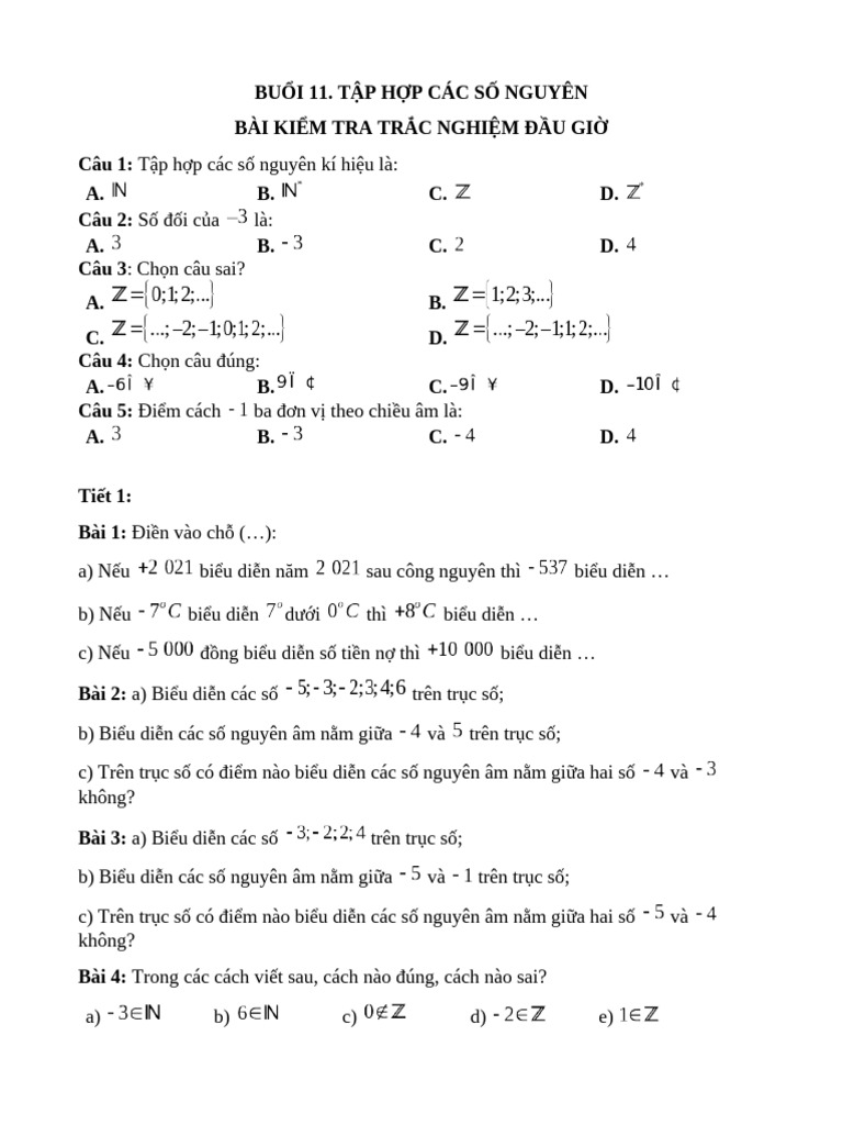 Phiếu 11. Tap hop cac so nguyen | PDF