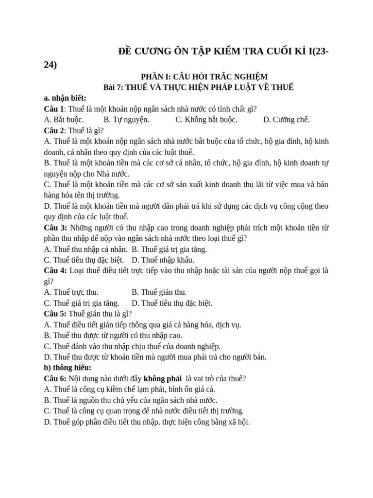 Đề Cương Ôn Tập Cuối Kì I K10 CTST | PDF