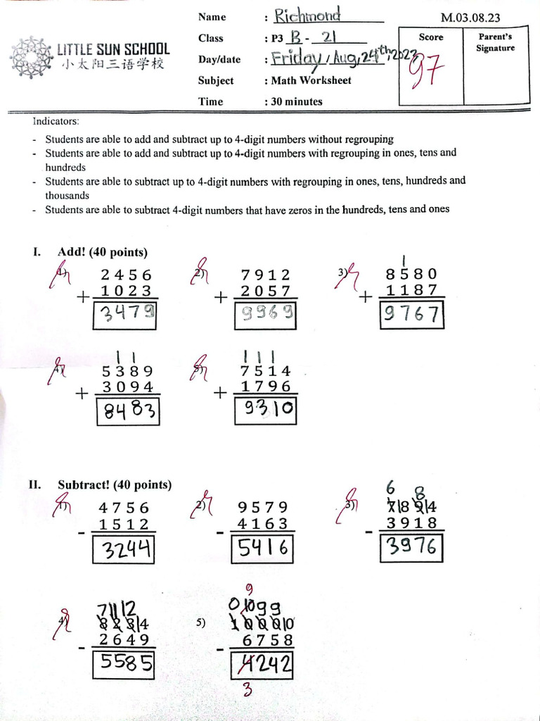 Math 3 - Addition N Subtraction LSS | PDF