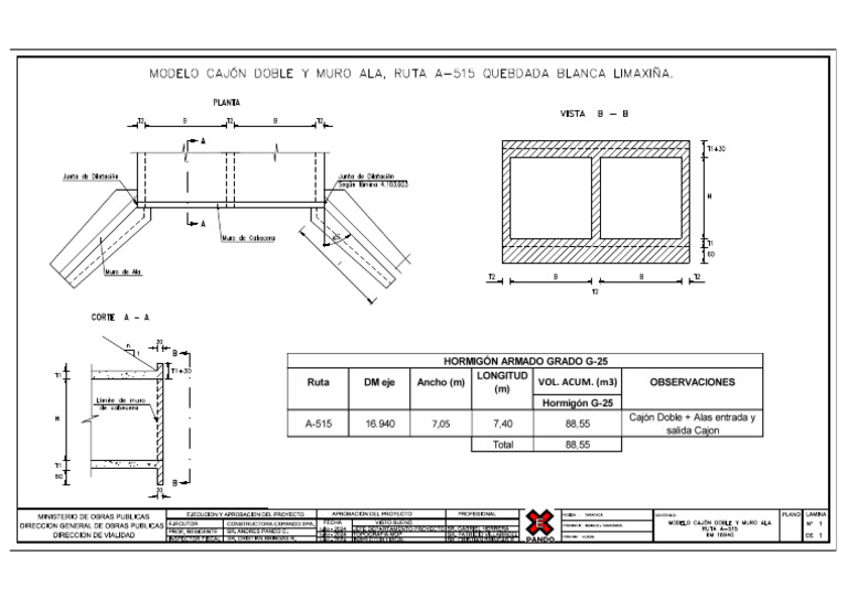 Cod. 17 - Modelo Cajón Doble y Muro Ala - Hormigón Armado, Grado G-25 | PDF