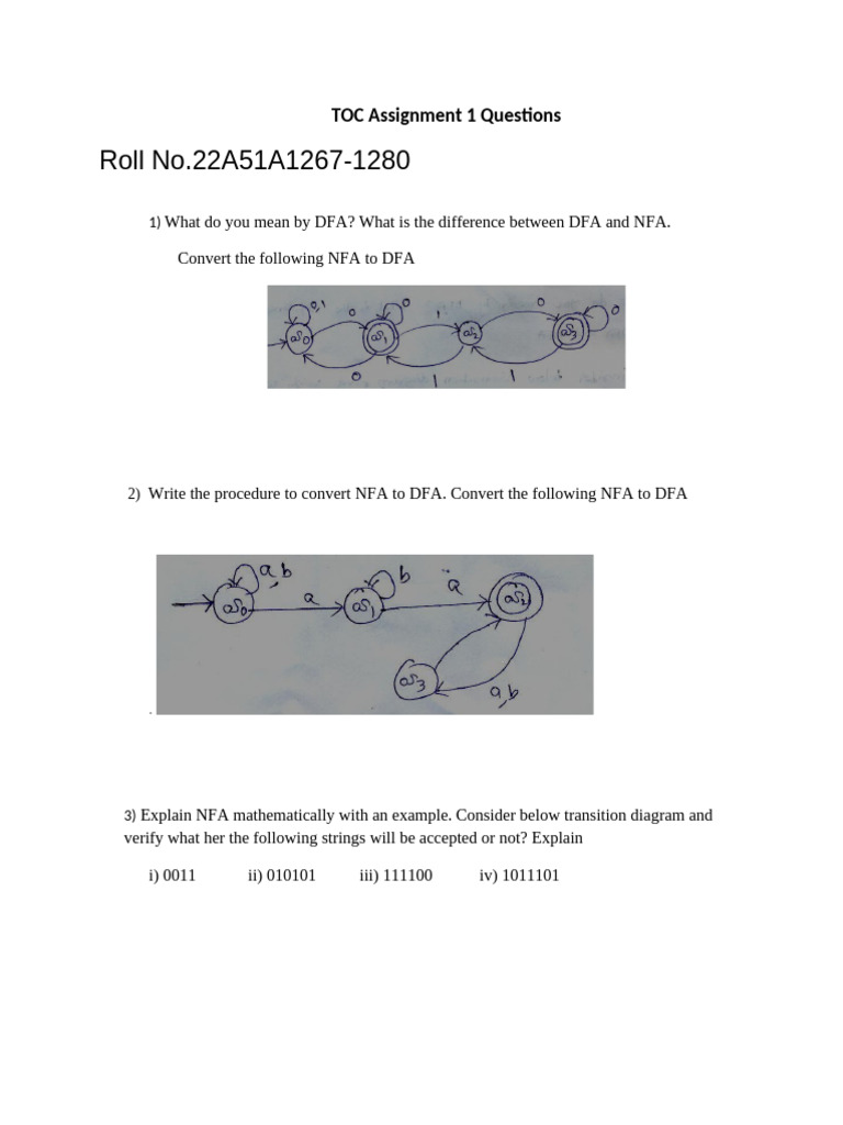 ToC Assignment 1 Questions | PDF
