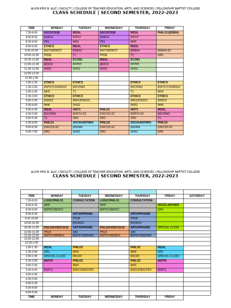 Class Schedule | PDF