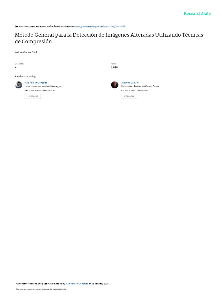 Metodo General Para La Deteccin De Imagenes Alteradas Utilizando