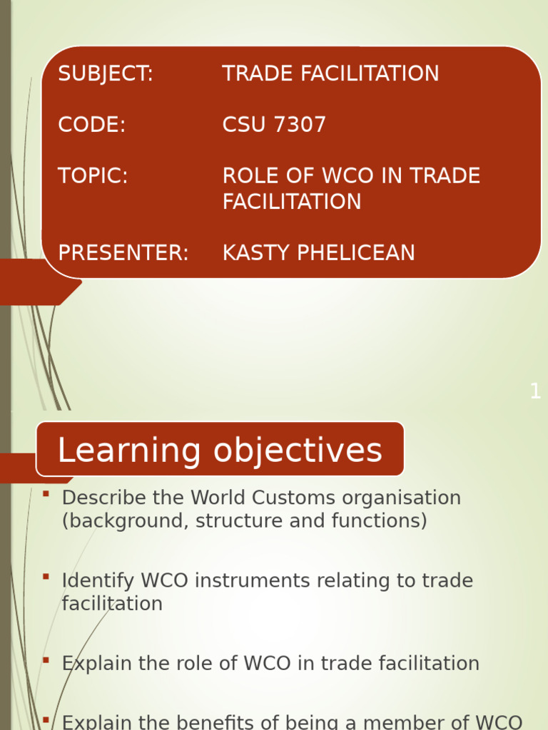 WCO's Role in Trade Facilitation Explained | PDF | Economies | Business