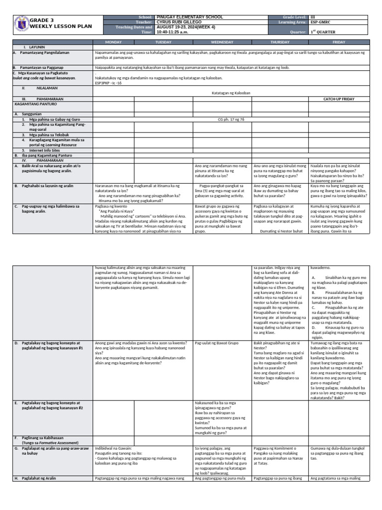 WLP - Esp 3 - Q1 - W4 | PDF