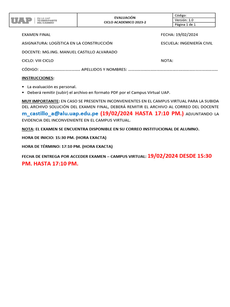 Instrucciones Fia-Fca Examen Final 2023 - 2 | PDF