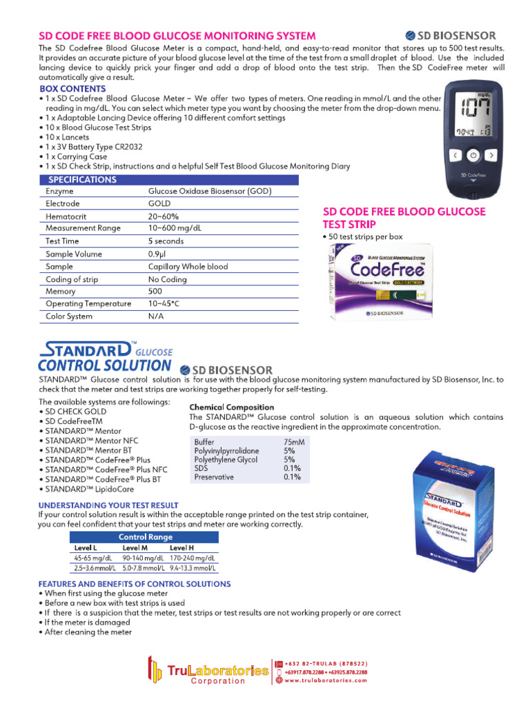 SD Code Free Blood Glucose Monitoring System, Strips and Control | PDF