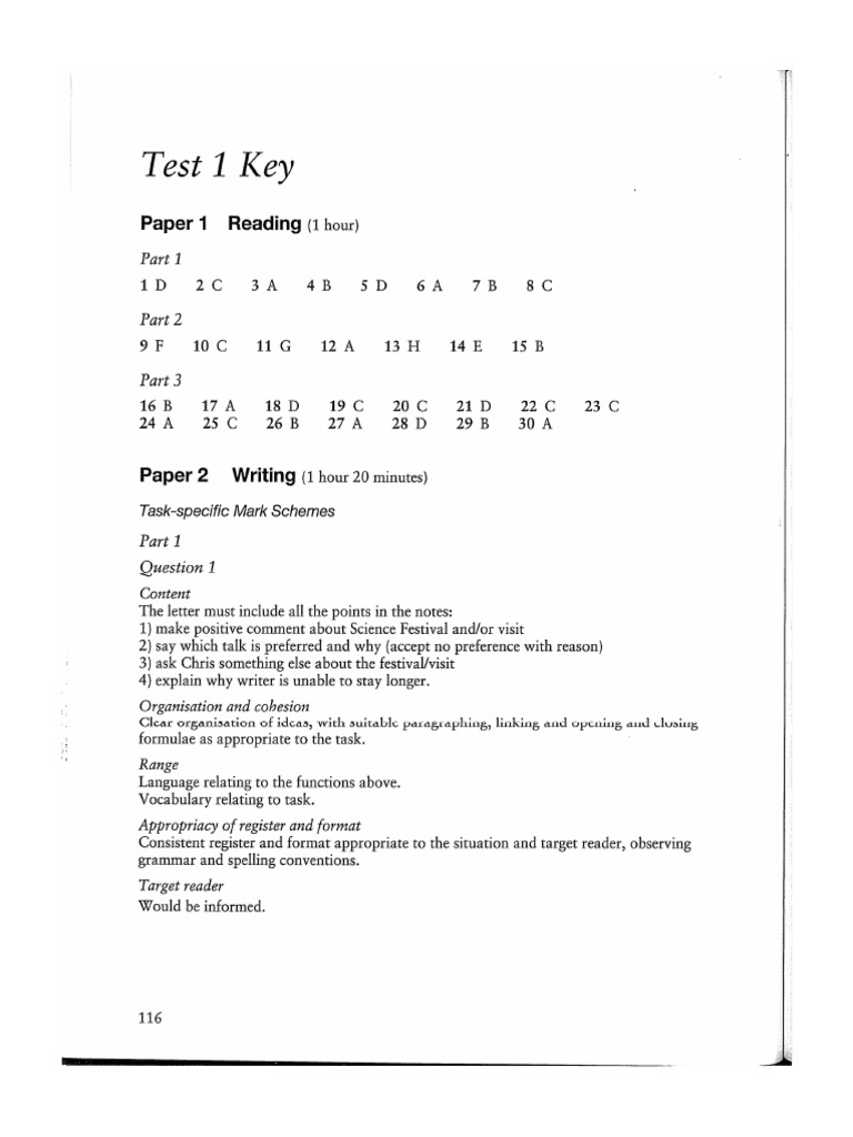 Fce Book 4 Test 1 Key | PDF