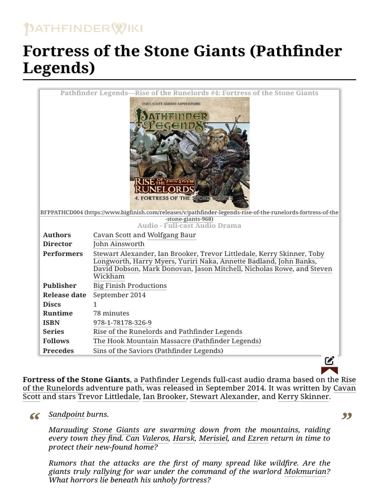 Fortress of The Stone Giants (Pathfinder Legends) - PathfindeWiki | PDF