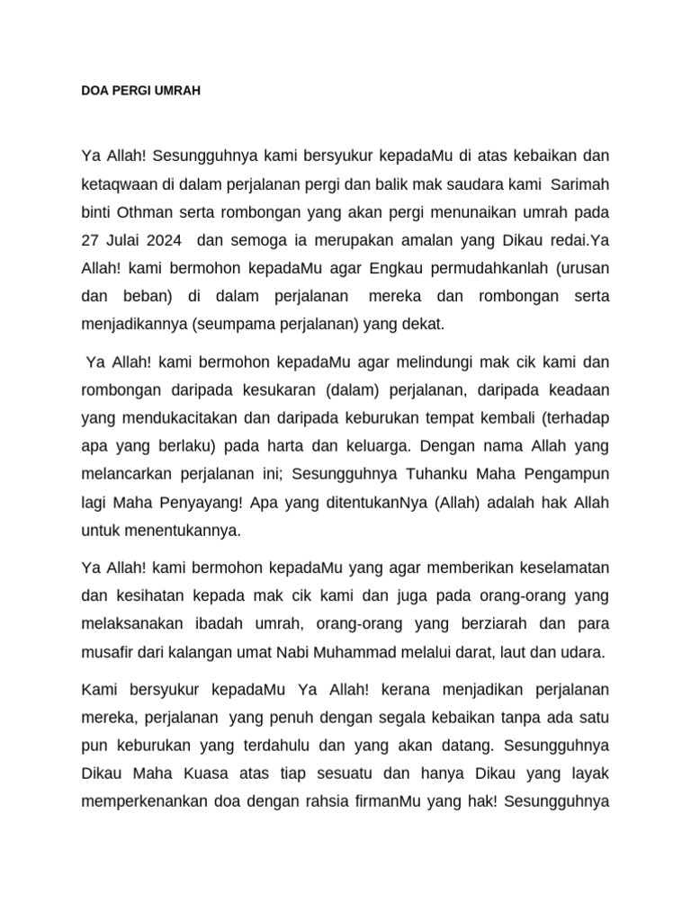 Doa Pergi Umrah | PDF | Kajian Bahasa Asing