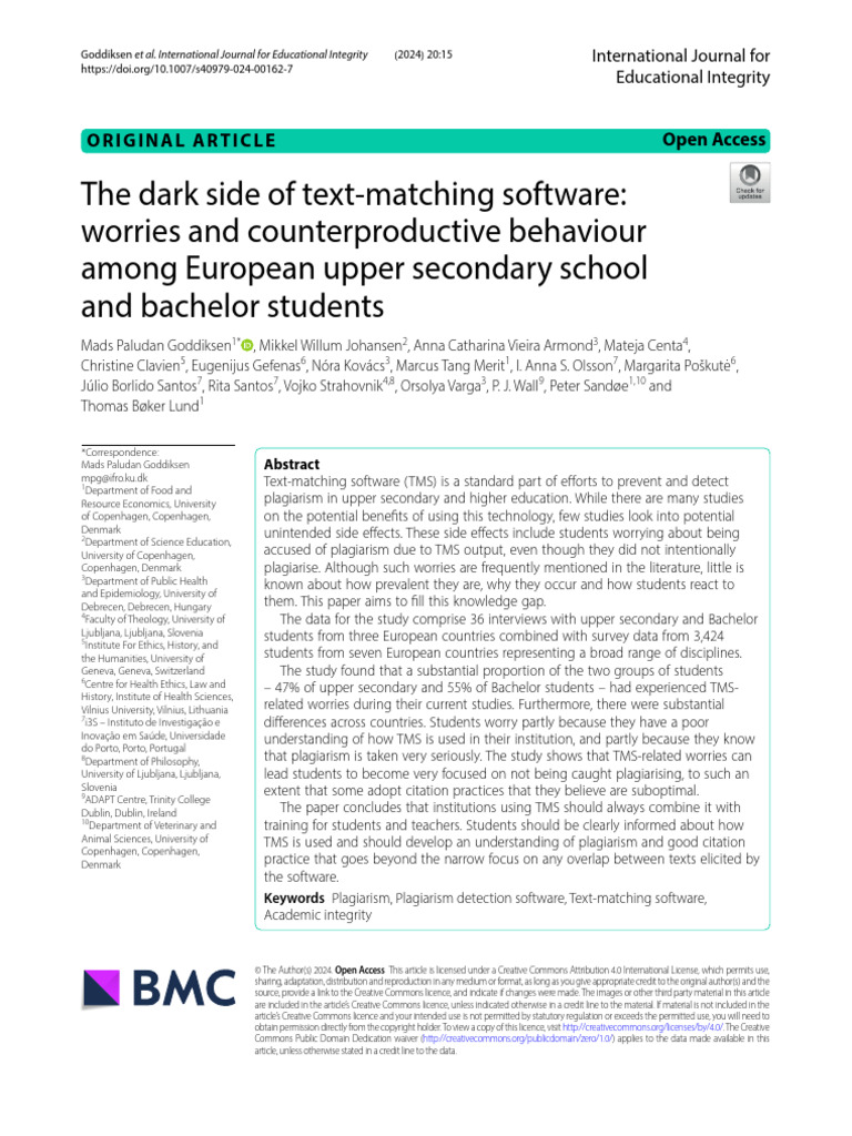 The Dark Side of Text-Matching Software: Worries and Counterproductive ...