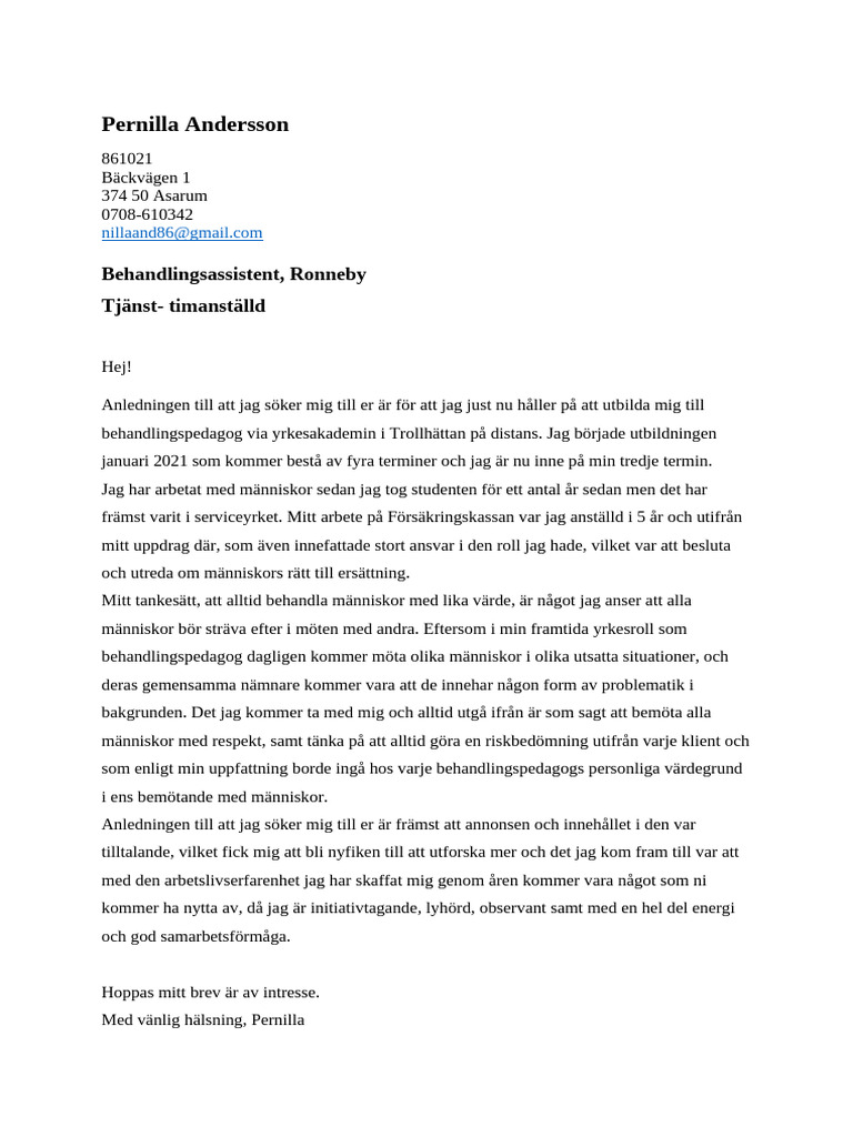 Personligt Brev P..A | PDF