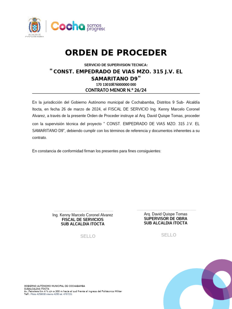03 Orden de Proceder | PDF