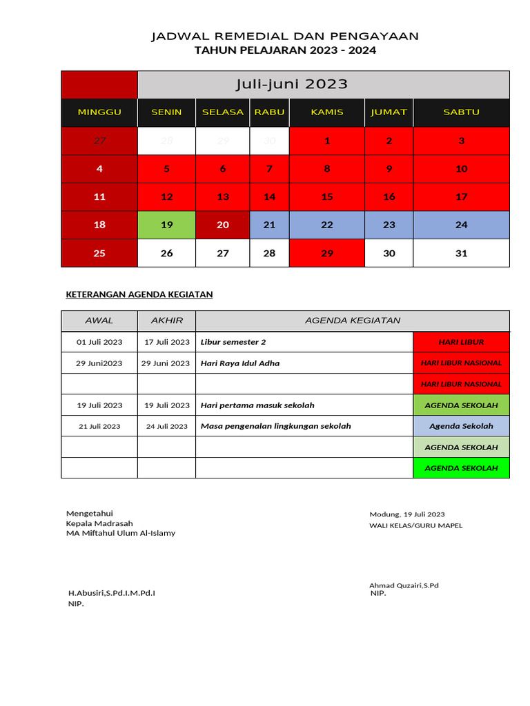 Jadwal-Remedial-Dan-Pengayaan 2023-2024 | PDF