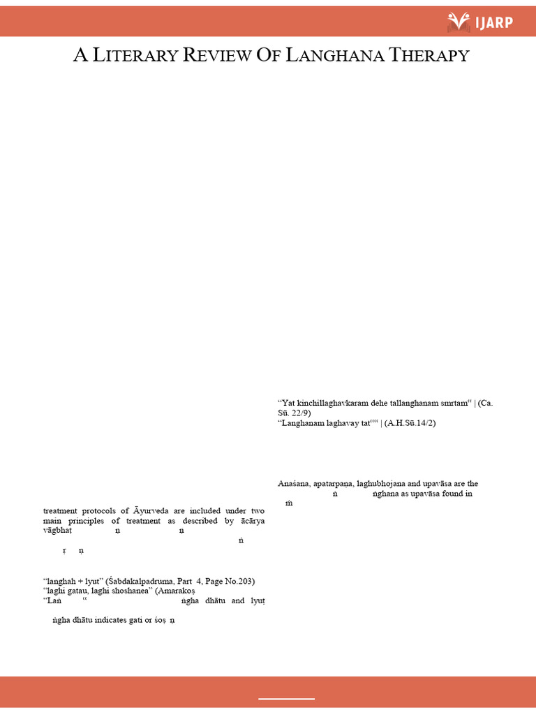 A Literary Review of Langhana Therapy | PDF