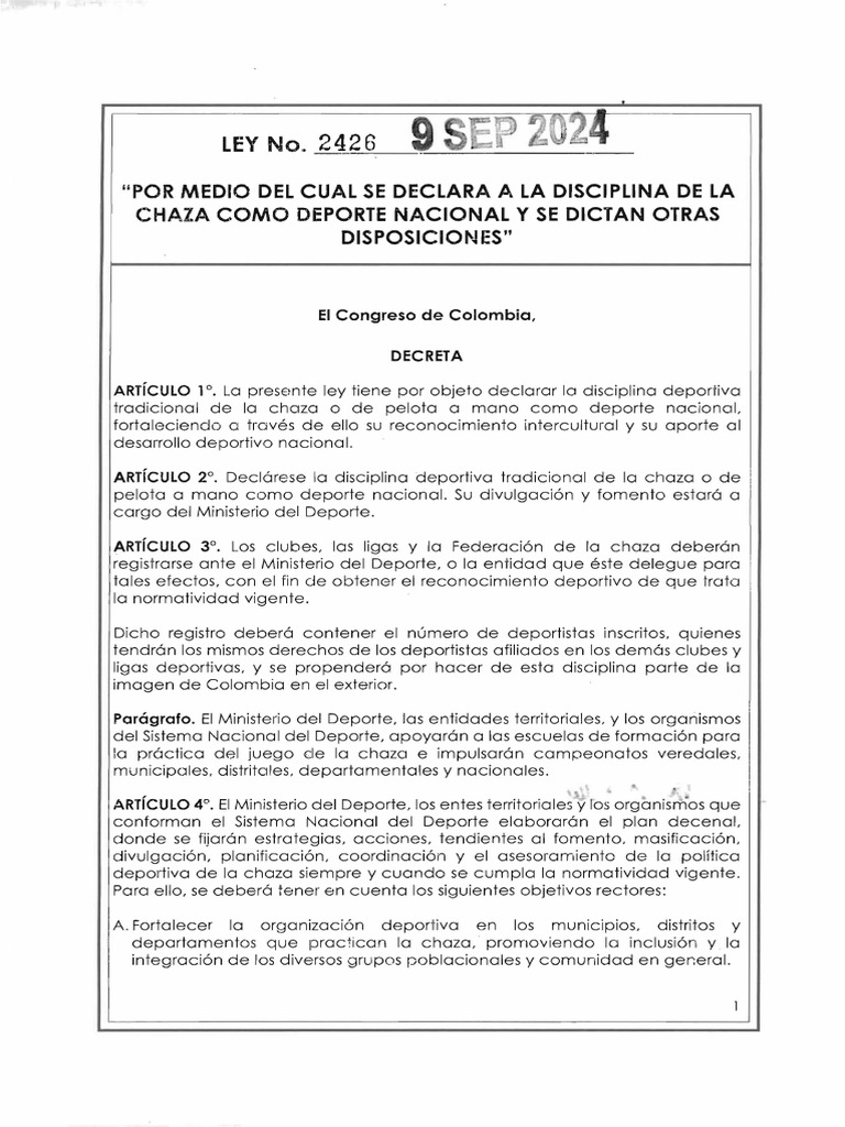 Ley 2426 Del 9 de Septiembre de 2024 | PDF
