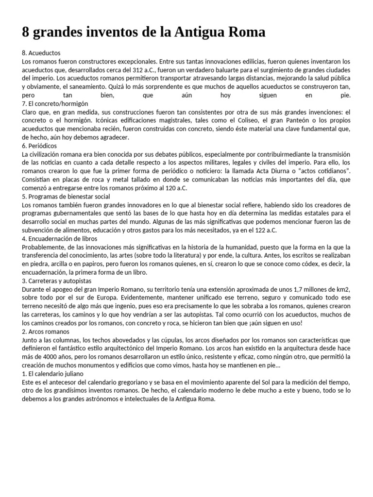 8 Grandes Inventos de La Antigua Roma | PDF | imperio Romano | Hormigón