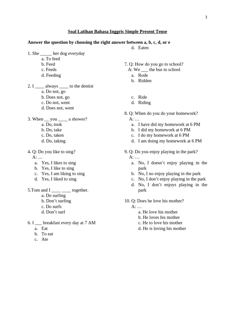 Soal Simple Present Tense | PDF