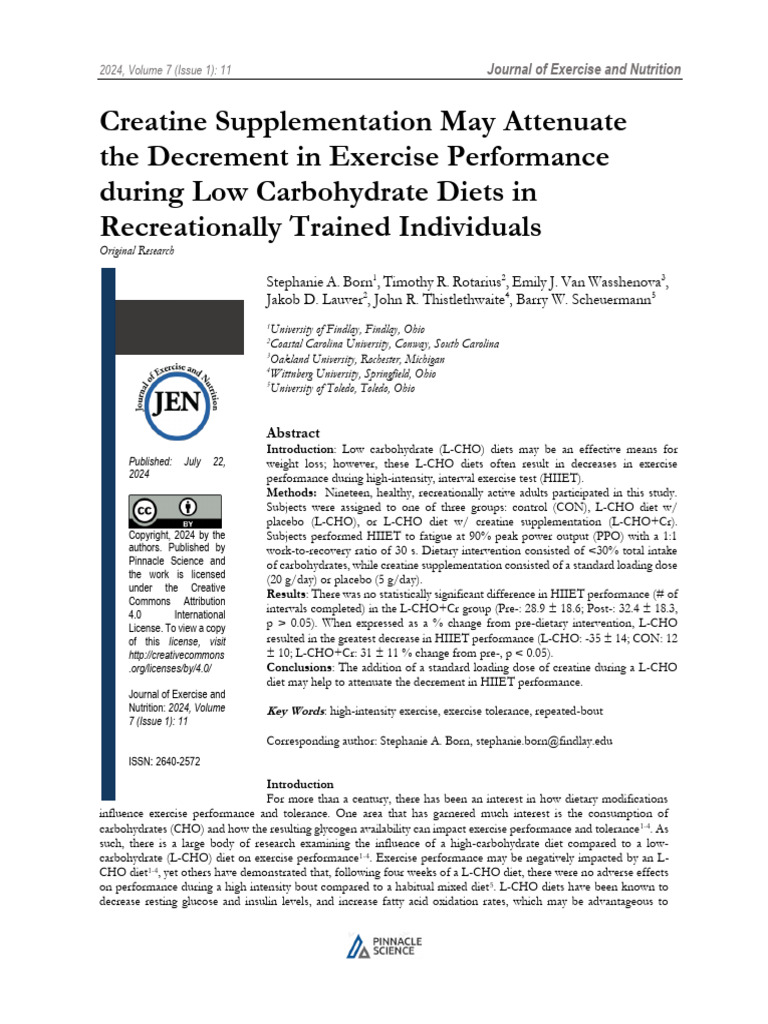 Creatine Supplementation May Attenuate The Decrement in Exercise ...