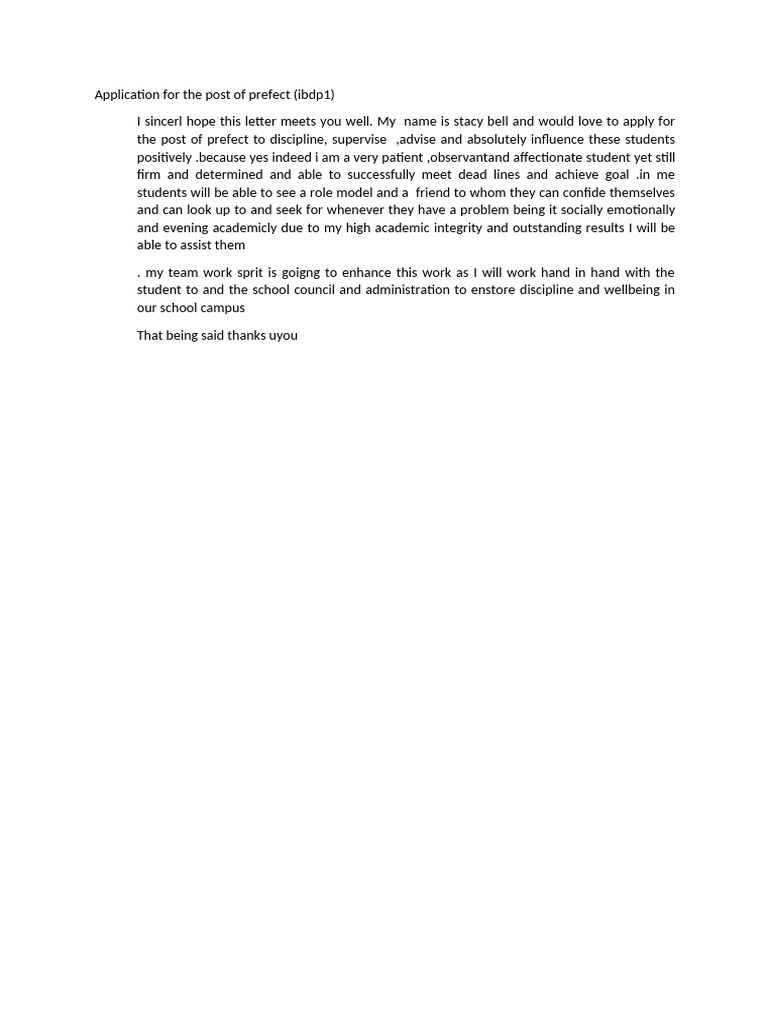 Application For The Post of Prefect | PDF