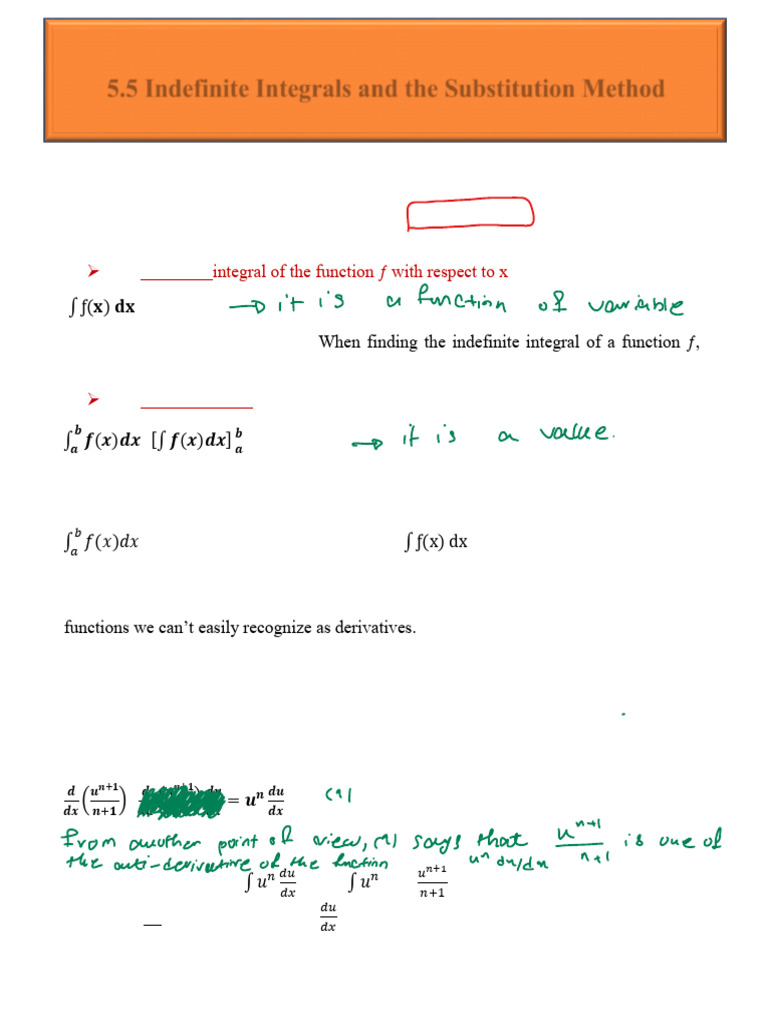 5.5 Indefinite Integrals and The Substitution Method | PDF
