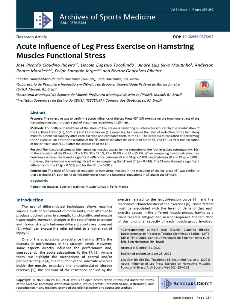 Acute Influence of Leg Press Exercise On Hamstring | PDF