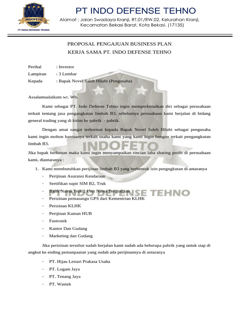 Proposal Pengajuan Business Plan | PDF