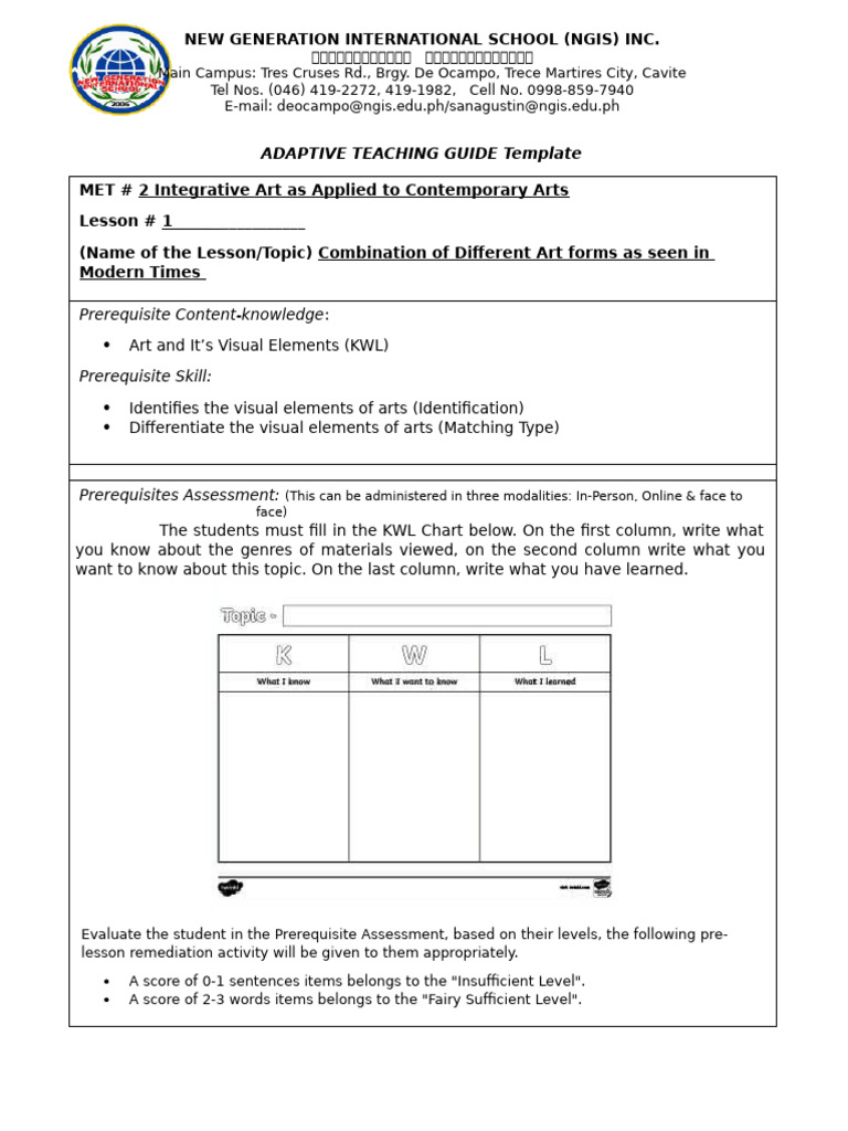 ADAPTIVE TEACHING GUIDE CPAR - Met1 | PDF