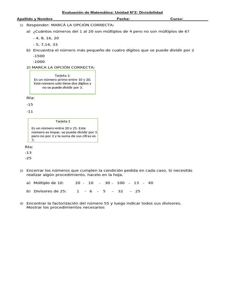 Evaluacion de Matematica | PDF