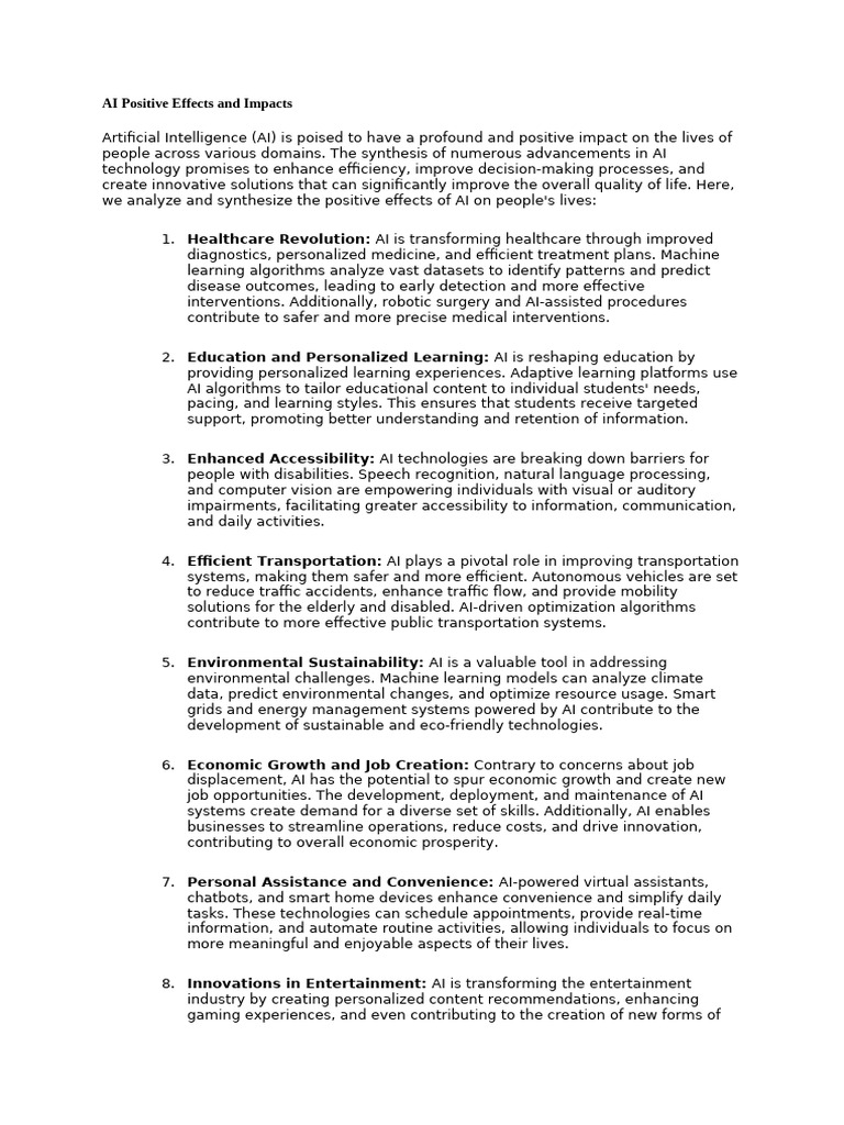 AI Positive Effects and Impacts | PDF