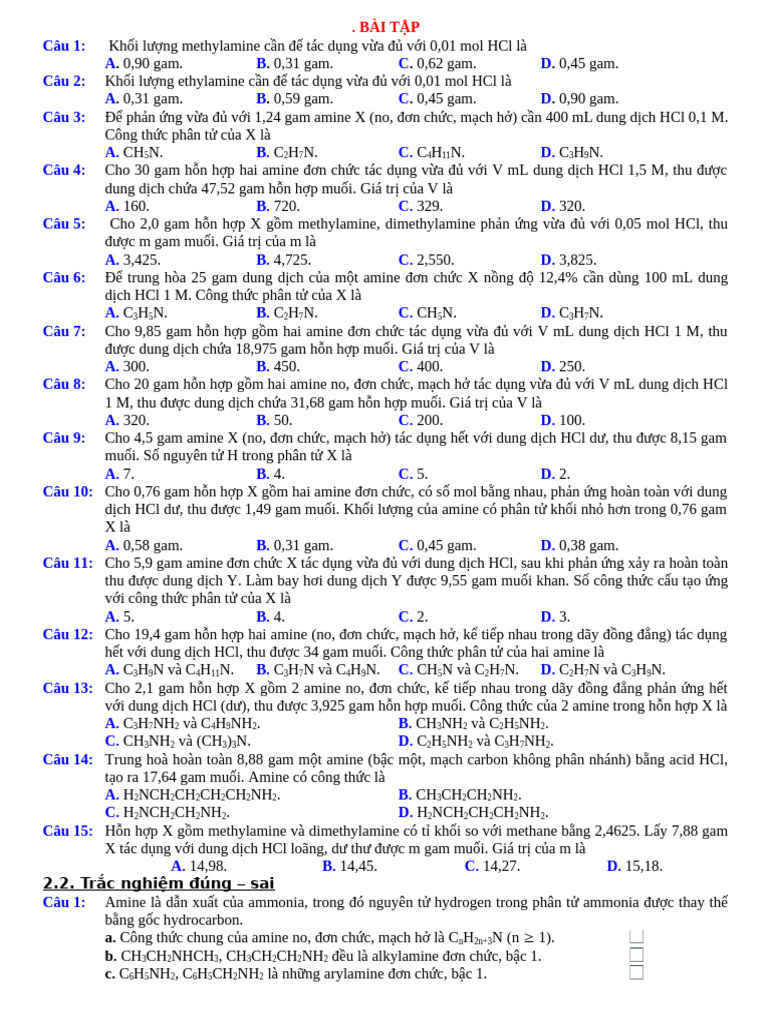 BÀI TẬP amin | PDF