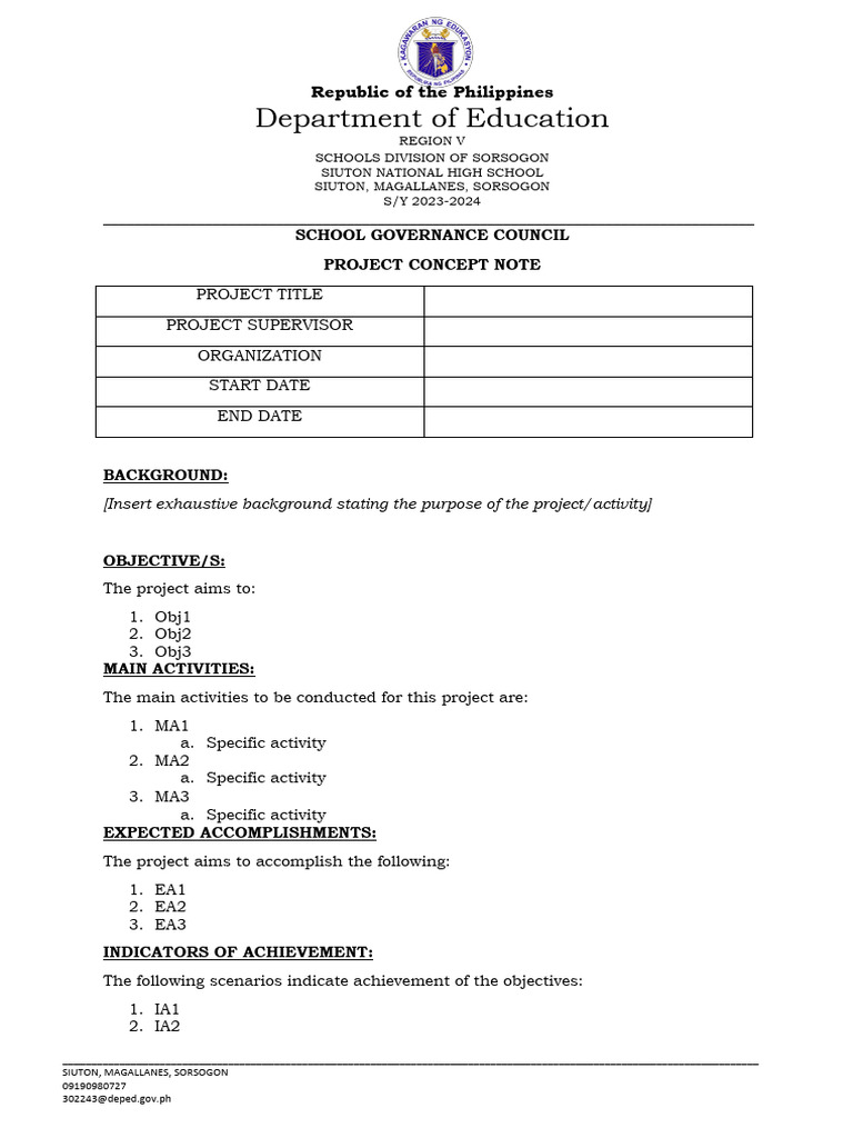 (SGC) Concept Note - Project Brief Template | PDF